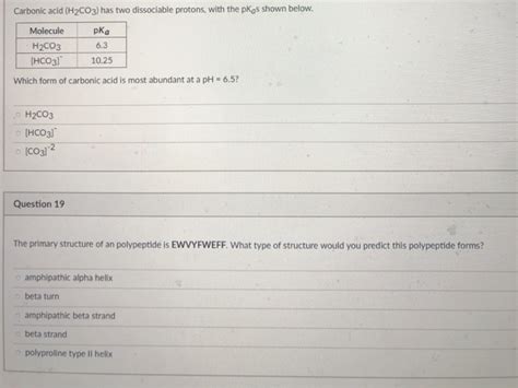 Solved Carbonic Acid H2co3 Has Two Dissociable Protons