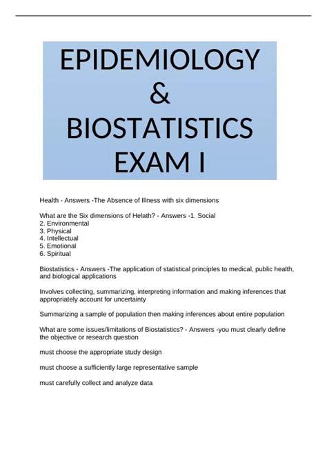 Epidemiology And Biostatistics Exam I Epidemiology And Biostatistics Stuvia Us