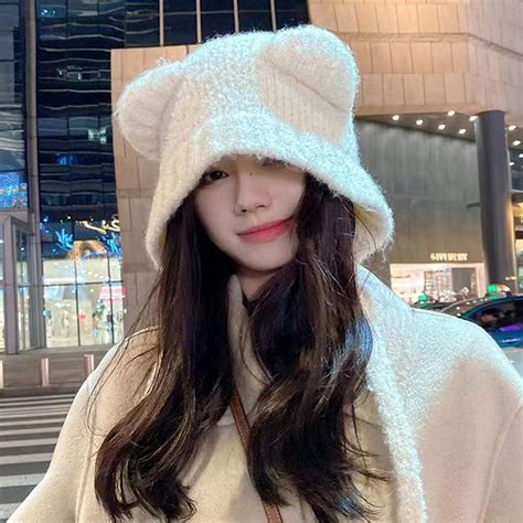 글램디아 곰돌이 바라클라바 귀덮는 모자 겨울방한모자 뽀글이 니트 털모자 귀도리 모자 후드 머플러