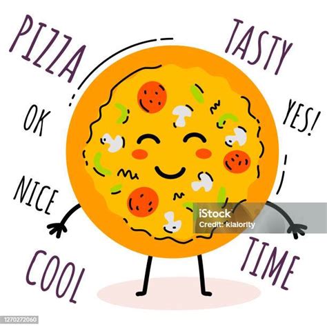 흰색 배경에 단어와 행복 한 이탈리아 맛있는 피자 캐릭터의 벡터 일러스트 고기에 대한 스톡 벡터 아트 및 기타 이미지 고기 귀여운 러시아 Istock