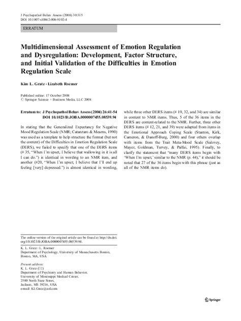Pdf Multidimensional Assessment Of Emotion Regulation And Dysregulation Development Factor