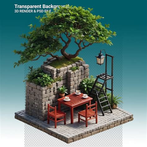Premium Psd A Picture Of A Tree And A Table With Chairs And A Table