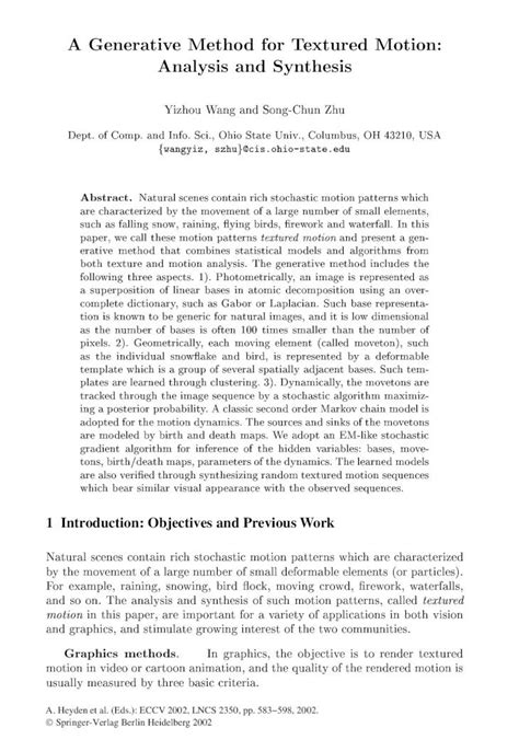 pdf a generative method for textured motion analysis and synthesis
