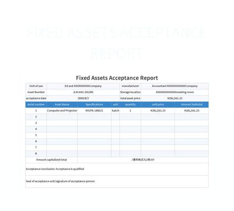 Fixed Assets Acceptance Report Excel Template And Google Sheets File For Free Download Slidesdocs