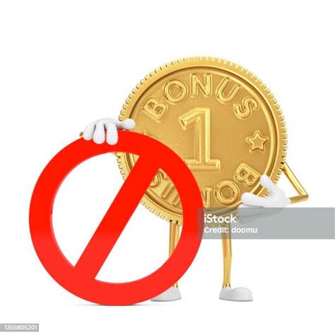 골든 로열티 프로그램 보너스 동전 사람 캐릭터 마스코트 레드 금지 또는 금지 기호 3d 렌더링 경제에 대한 스톡 사진 및 기타 이미지 Istock