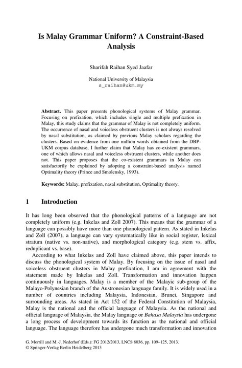 Pdf Is Malay Grammar Uniform A Constraint Based Analysis