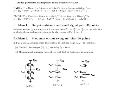 Solved Device Parameter Assumptions Unless Otherwise Stated