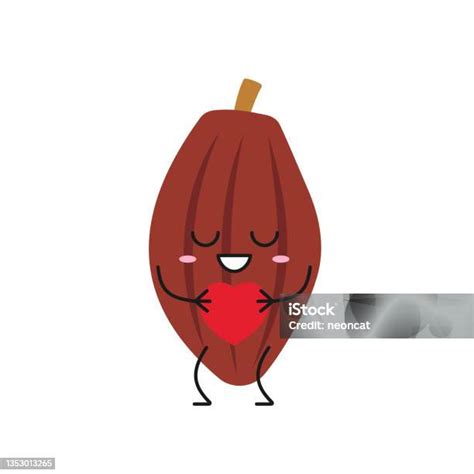 코코아 빈 귀여운 캐릭터 만화 사랑 기호 하트 좋아하는 얼굴 행복 기쁨 달콤한 감정 기호 다크 초콜릿 맛있는 디저트 아름다운 벡터 일러스트 갈색에 대한 스톡 벡터 아트 및