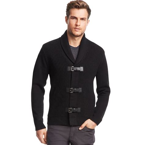 Kenneth Cole New York Shawl Collar Buckle Cardigan In Black For Men Lyst