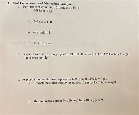 Solved 3 Unit Conversions And Dimensional Analysis A Chegg Com