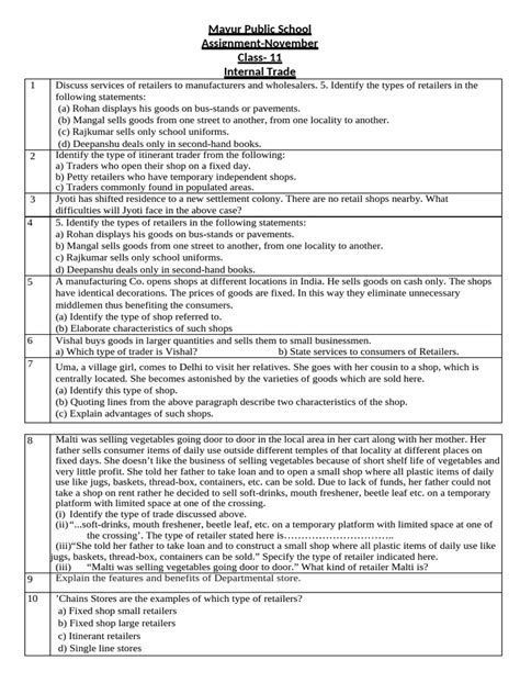 Assignment Class 11 B St November Pdf Retail Marketing