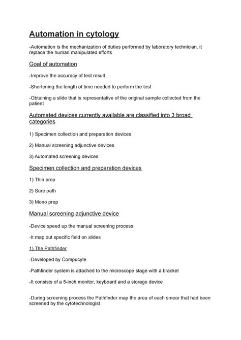 Automation In Cytology Automation In Cytology Automation Is The Mechanization Of Duties