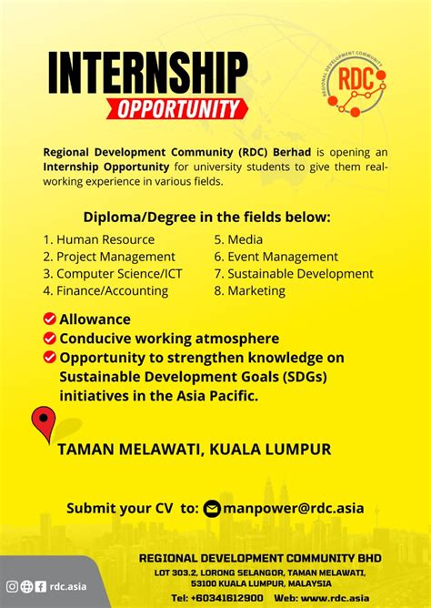 internship placement opportunity at rdc bhd pusat pembangunan karier