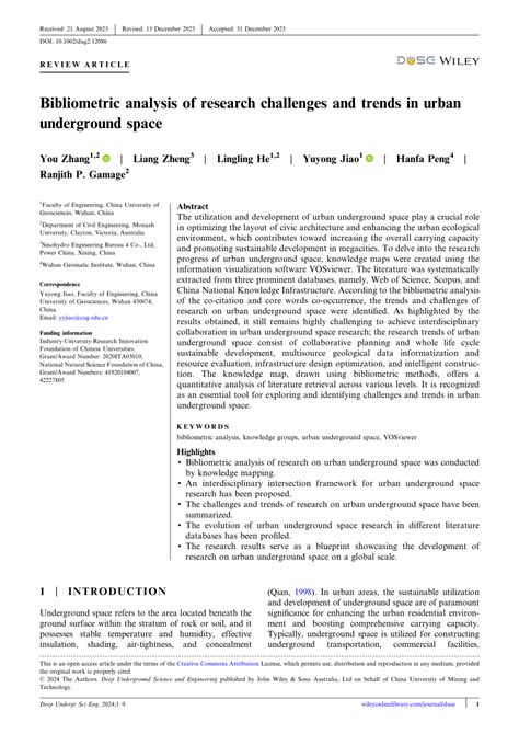 Pdf Bibliometric Analysis Of Research Challenges And Trends In Urban Underground Space
