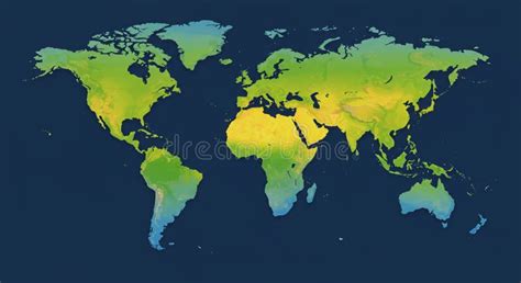World Map With A Color Gradient Indicating Elevation Green Represents