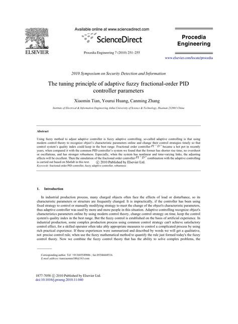 Pdf The Tuning Principle Of Adaptive Fuzzy Fractional Order Pid