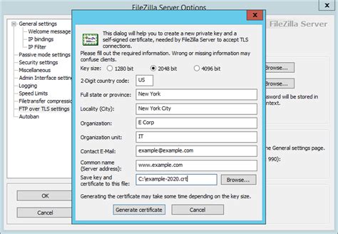 configuring filezilla server for ftps on windows server