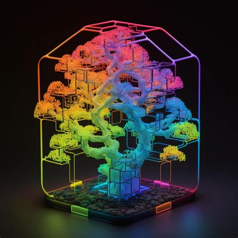 Premium Ai Image A Lit Up Tree In A Cube With The Word Tree On It