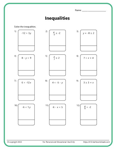 Inequalities Worksheets