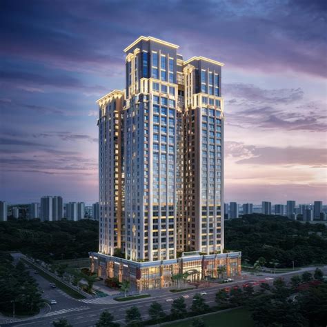 Projeto Exterior De Uma Torre Alta O Edifício é Uma Obra Prima