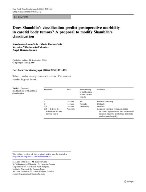 Pdf Does Shamblins Classification Predict Postoperative Morbidity In Pdf Does Shamblins Classification Predict Postoperative Morbidity In