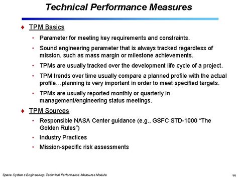 Technical Performance Measures Module Space Systems Engineering Version
