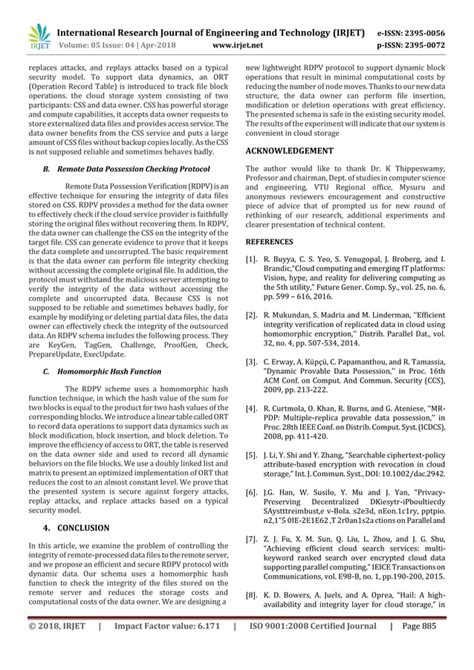 Irjet A Survey On Remote Data Possession Verification Protocol In Cloud Storage Pdf