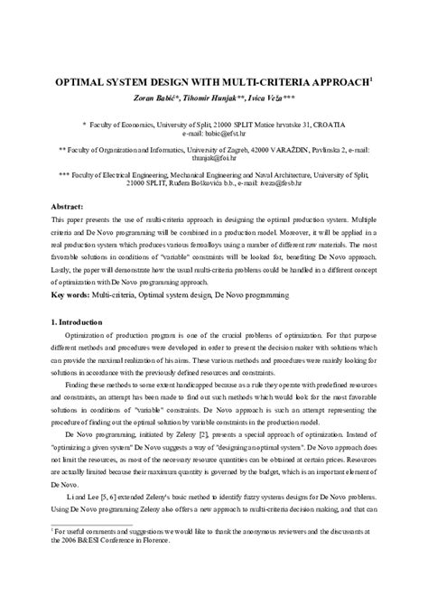 Doc Optimal System Design With Multi Criteria Approach