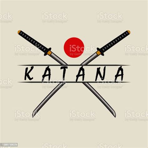 카타나 칼 빈티지 로고 템플릿 벡터 일러스트 디자인 현대적인 일본 검 엠블럼 로고 컨셉 사무라이 일본 전사 로고 컨셉 벡터 빈티지 디자인용 검 0명에 대한 스톡 벡터 아트