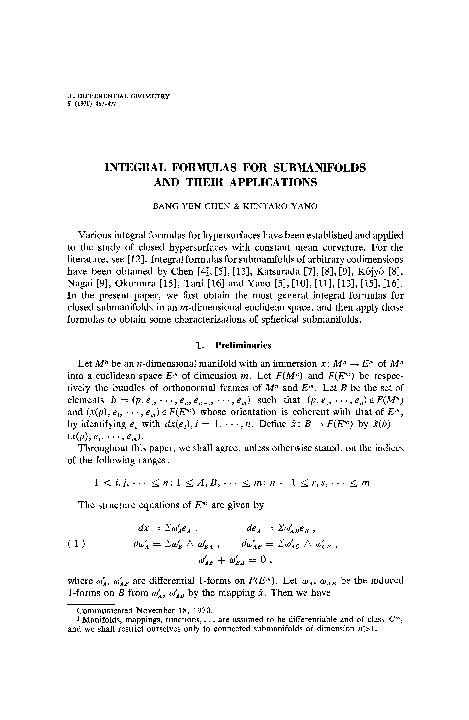 Pdf Integral Formulas For Submanifolds And Their Applications