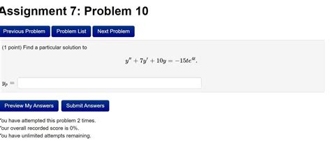 Solved Assignment 7 Problem 10 Previous Problem Problem