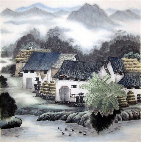 Ancient Chinese Village Painting