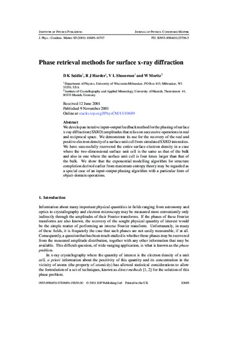 Pdf Phase Retrieval Methods For Surface X Ray Diffraction