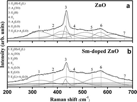 Raman Spectra Of A Pure Zno And B Sm Doped Zno Nanorods Recorded At Download Scientific