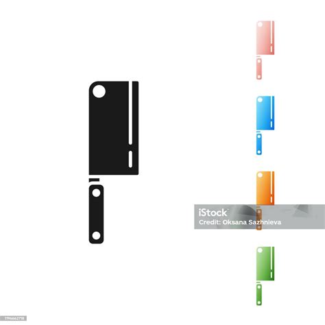 흰색 배경에 격리 된 검은 고기 헬기 아이콘입니다 고기 부엌 칼입니다 정육점 칼 다채로운 아이콘을 설정합니다 벡터 일러스트레이션 가정 생활에 대한 스톡 벡터 아트 및 기타