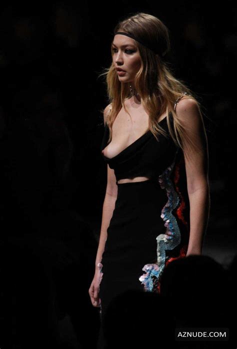 Gigi Hadid Sexy Seen Flashing Her Nude Tit At The Versace Fashion Show