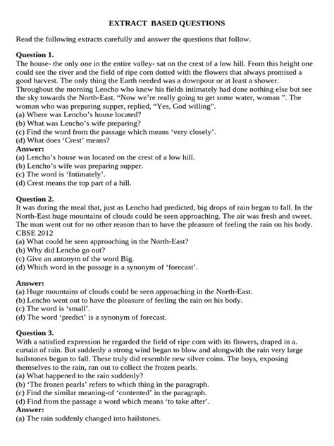 Extract Based Questions Pdf Hail Rain