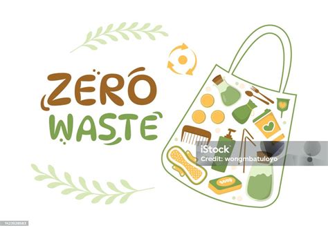 제로 폐기물 템플릿 손으로 그린 만화 플랫 일러스트 레이 션 내구성과 재사용 가능한 항목 또는 제품은 환경 친화적 인 디자인입니다 0에 대한 스톡 벡터 아트 및 기타 이미지