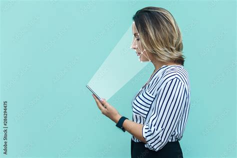 Mobile Biometric Identification And Verification Face Detection Concept Face Id Scaning Or