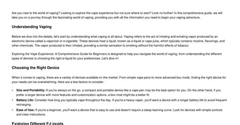 Exploring The Vape Experience A Comprehensive Guide For Beginnerspdf Docdroid