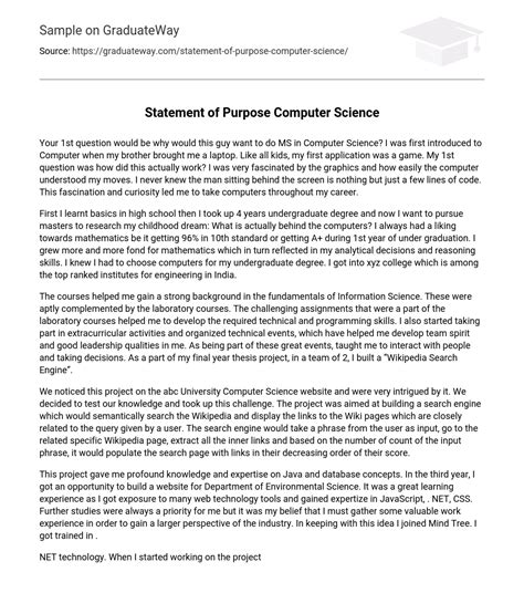 ⇉statement Of Purpose Computer Science Essay Example Graduateway