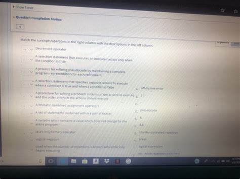 Solved Show Timer Question Completion Status Match The
