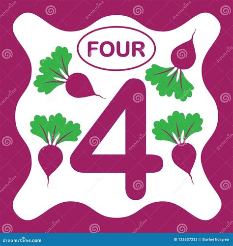 Number 4 Four Educational Card Learning Counting Stock Vector