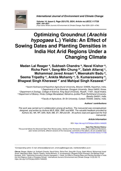 Pdf Optimizing Groundnut Arachis Hypogaea L Yields An Effect Of Sowing Dates And Planting