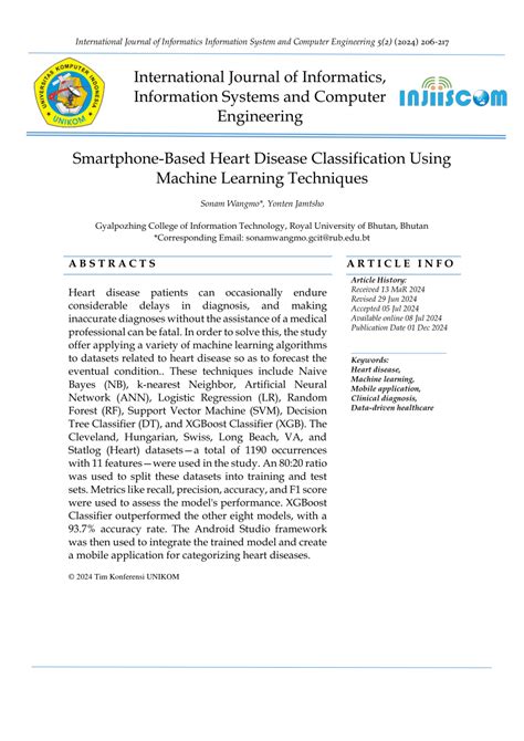 Pdf Smartphone Based Heart Disease Classification Using Machine Learning Techniques