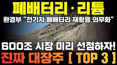2차전지 폐배터리 리튬 관련주 대장주 주식전망 Top 3 Youtube
