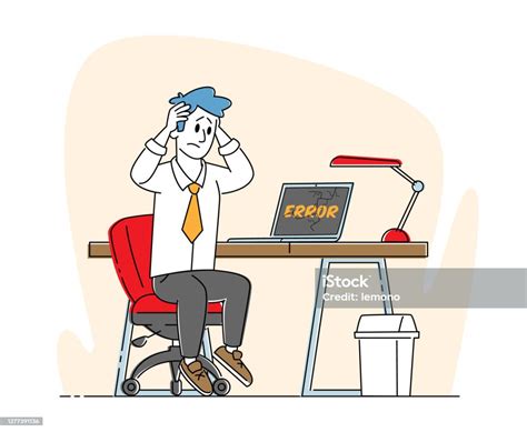 사무실 노동자 남성 캐릭터는 깨진 컴퓨터 들고 머리와 작업 책상에 앉아 절망적 인 사업가와 가젯 벡터에 대한 스톡 벡터 아트 및 기타 이미지 Istock