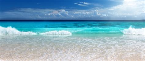 배경 화면 바다 자연 육지 사진술 바닷가 연안 수평선 초광각 대양 웨이브 물줄기 바람 파도 2560x1080 Ludendorf 23091