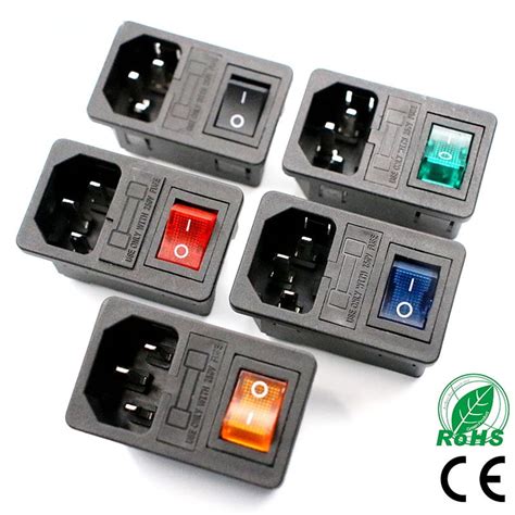 With 10a Fuse Red Rocker Switch Fused Iec320 C14 Inlet Power Socket