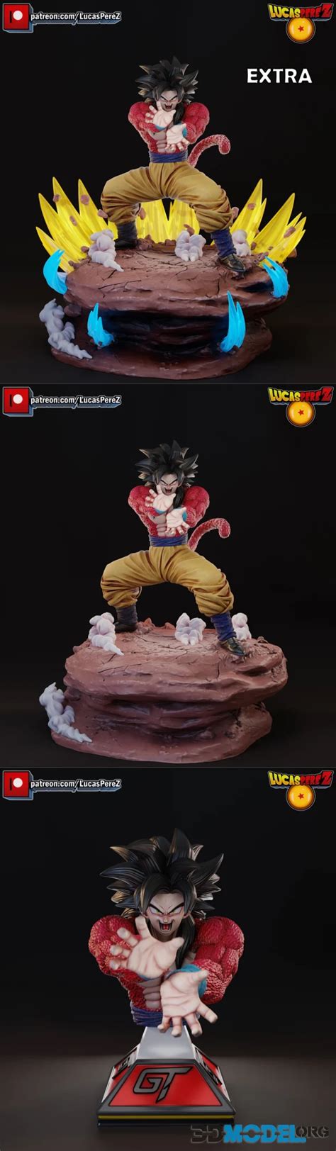 3d Model Goku Ssj4 Figura Regular And Extras And Busto Printable
